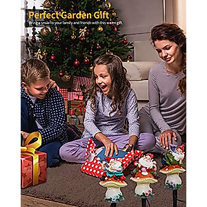 LOGUIDE Outdoor Garden Gnome Statue Solar Lights,Set of 3 LED Resin Mushroom Gnome Garden Stake Lights,Waterproof Outdoor Figurine for Garden,Yard,Flower Bed,Grave,Walkway Decor,Gift for Gnome Lovers