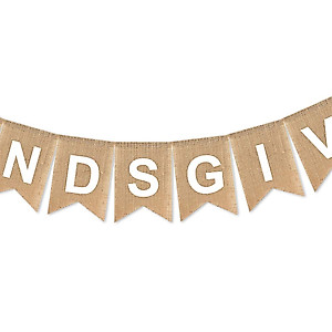 SWYOUN Burlap Friendsgiving Banner Thanksgiving Friends Party Bunting Garland Decoration Supplies(White)