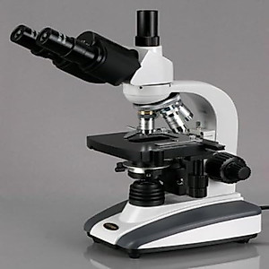 AmScope T360B-10M Digital Trinocular Compound Microscope, 40X-2000X Magnification, WF10x and WF20x Eyepieces, Brightfield, LED Illumination, Abbe Condenser, Double-Layer Mechanical Stage, Includes 10MP Camera with Reduction Lens and Software