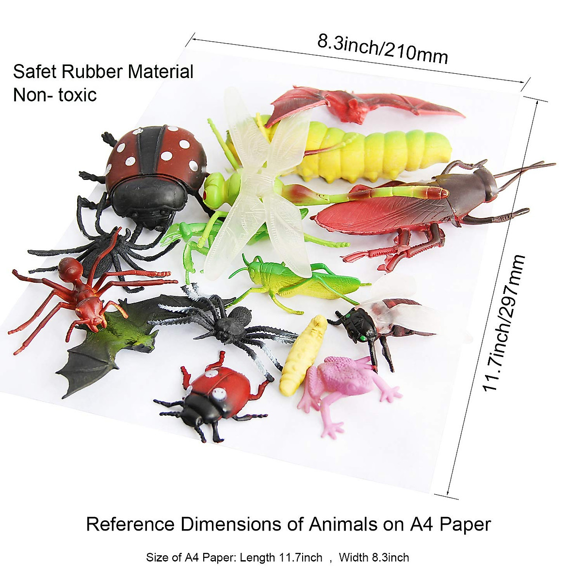 PINOWU 27pcs Bug Toy Figures Playset for Kids Boys, 2-6” Fake Bug Insects - Fake Spiders, Cockroaches, Scorpions, Crickets, Lady Bugs, Butterflies and Worms for Education and Christmas Party Favors