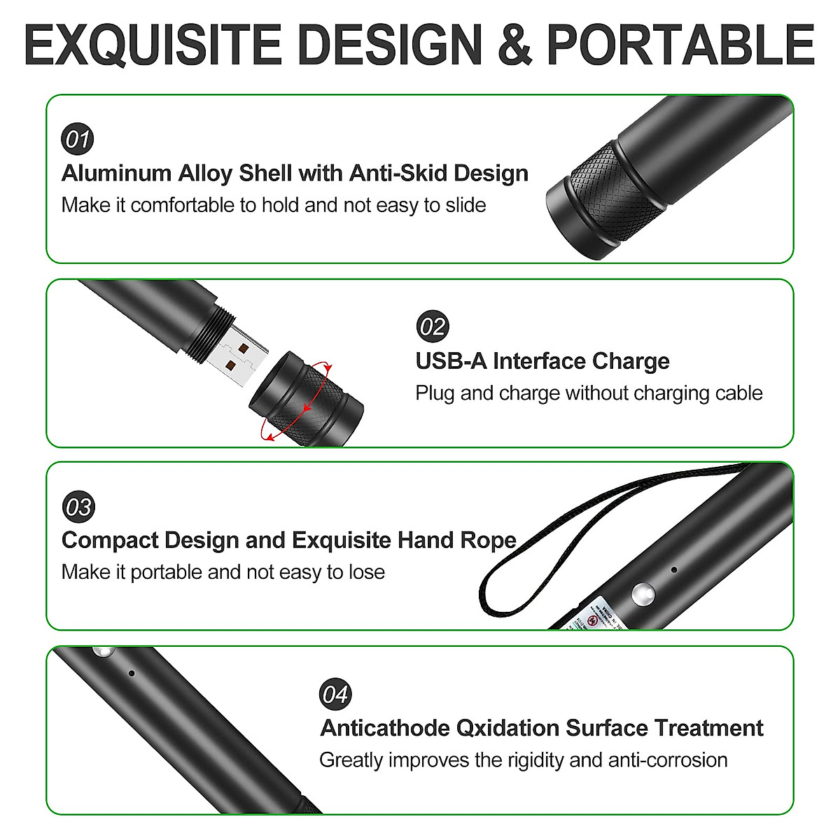 DCLIKRE Green Light, USB Rechargeable Green Lights Pen with Star Cap, Long Range Light Beams for Sandtable Presentations Astronomy Outdoor Hiking Camping Toy ﻿