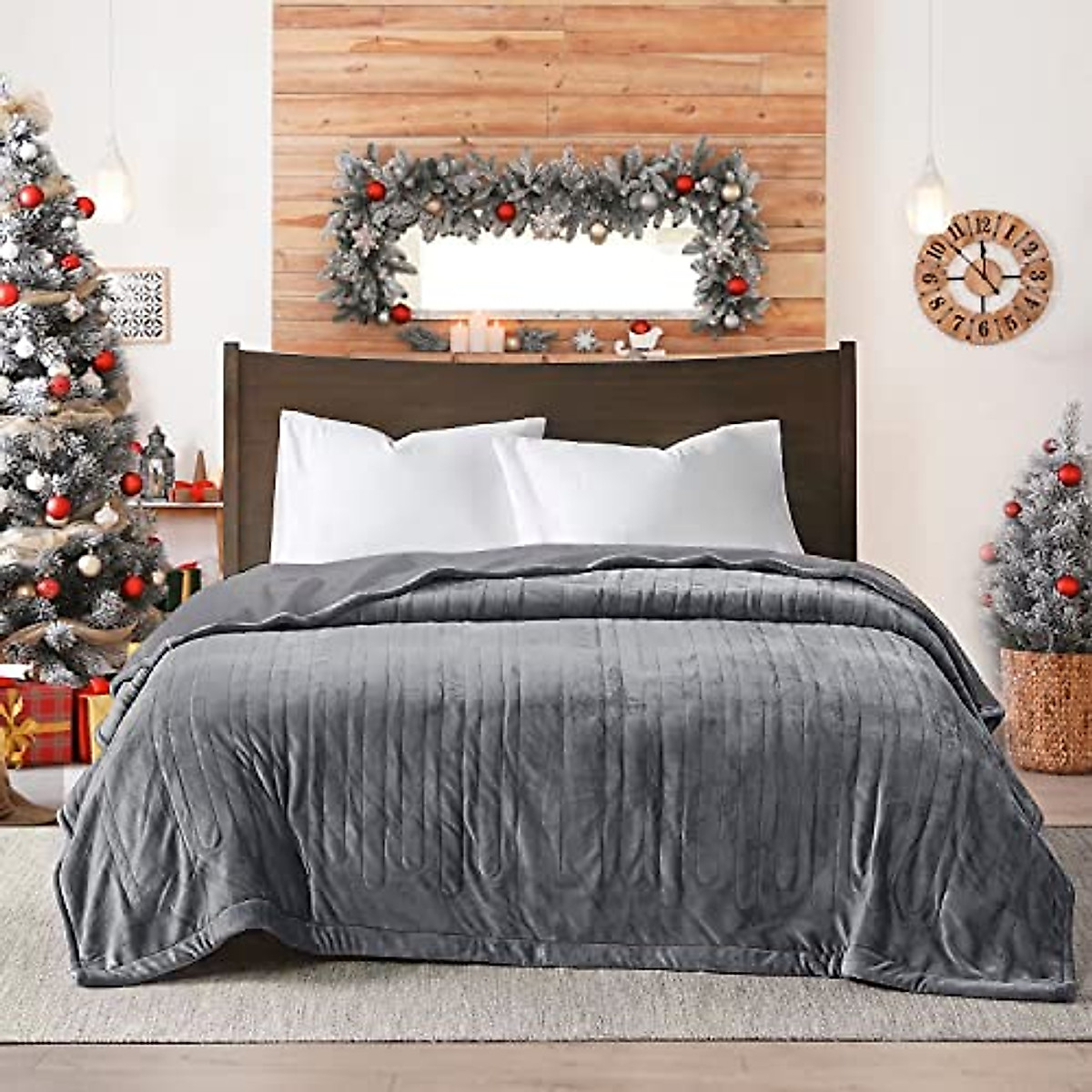 Sunvivi Heated Blanket King Size, Heating Electric Throw Blanket Dual Control, 5 Years Warranty, 10 Heat Settings, 12 Hours Auto Off, Machine Washable, ETL Certified, Overheating Protection, Grey