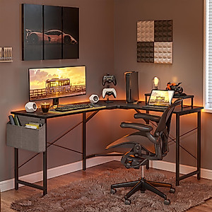 CubiCubi L Shaped Gaming Desk, 66.9 inch Computer Corner Desk with Monitor Shelf for Home Office Study Writing Workstation, Black
