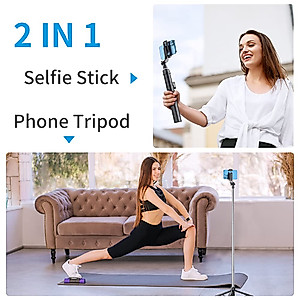 K&F Concept 61'' Bluetooth Selfie Stick Tripod, Extendable Selfie Stick with Wireless Remote & Mini Tripod Stand, Stainless Steel 360° Rotation Phone Holder for iPhone Samsung Android