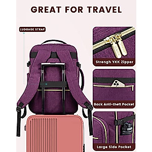 LOVEVOOK Large Travel Laptop Backpack Women, 40L Flight Approved Carry on Backpack Waterproof 17.3inch Luggage Daypack Business Weekender Overnight Backpacks Bag with 3 Packing Cubes, Purple