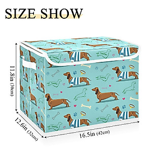 DIGTIA Storage Bins with Lids Decorative Dachshund Dog Foldable Storage Boxes with Handles Large Storage Basket Collapsible Organizer Containers for Closet Home Bedroom Office