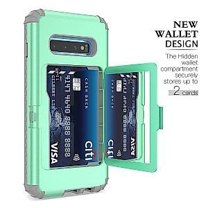 WeLoveCase Galaxy S10 Wallet Case - Hidden Mirror, Credit Card Holder, Shockproof Heavy Duty Protection, Mint Green