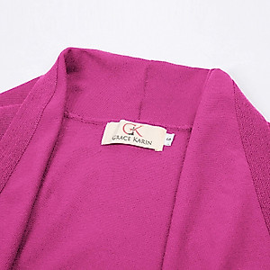 GRACE KARIN Women's Plus Size Long Sleeve Soft Knit Cardigan Sweater(3XL,Magenta)