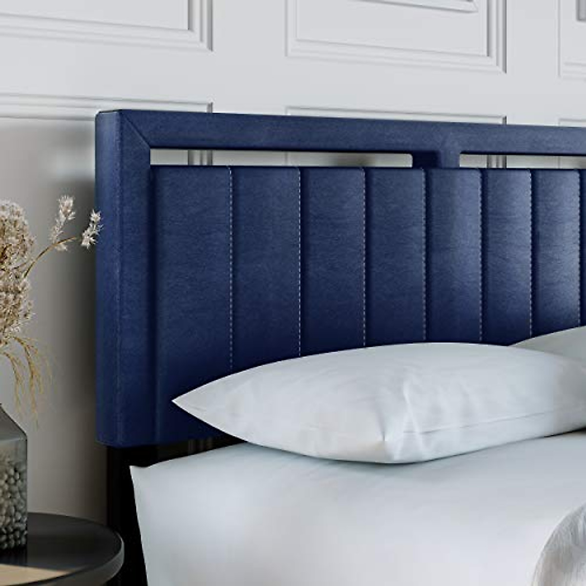 Boyd Sleep Beaumont Upholstered Platform Bed with Headboard, Mattress Foundation with Strong 14 Wood Slat Supports, No Box Spring Required, Black Faux Leather, Size Queen