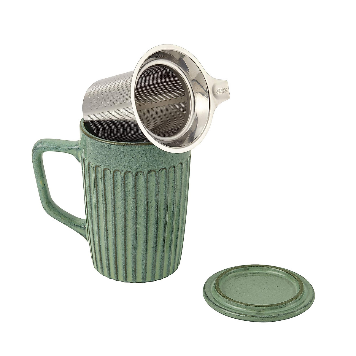 casaWare Shell 18-Ounce Tilt & Drip Tea Infuser Mug (Moss Green)