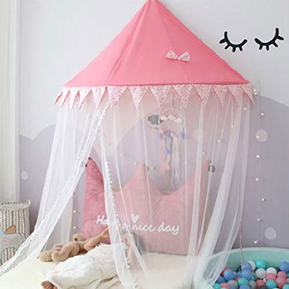 OldPAPA Princess Bed Canopy for Children, Toddler Bed Mosquito Net Crib Gauze Curtain Tent Half-Round Dome Reading Corner Tent Room Decor, Red