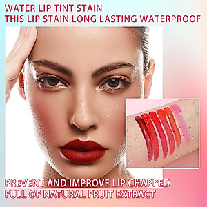 3 Colors Water Lip Tint Stain Set, Velvet Color Lip Tint Watery Lip Stain,Lip & Cheek Tint Moisturizing Mini Liquid Lipstick, Weightless & Non-sticky Finish Long-lasting Waterproof Lip Tint (Set A)