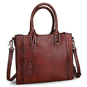 Genuine Leather Satchel Handbag for Women Vintage Handmade Shoulder Bag Cowhide Tote Purse (Coffee)