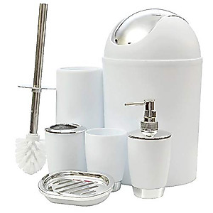 JNSM Products LLC 6 Item Bathroom Set for Toothbrush, Soap, Trash Bin, Tumbler and Toilet Brush