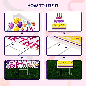 HOMENOTE 7Pcs Happy Birthday Yard Signs With Stakes, 5m LED Light and Personalized Sign, 23.6’’Foldable Large Happy Birthday Sign, Full Set Supplies for Yard Lawn Outdoor Birthday Decoration Party