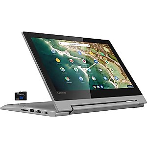 Lenovo 2021 Chromebook Flex 11" 2-in-1 Convertible Laptop, 11.6-Inch HD Touch Screen, MediaTek MT8173C Quad-Core Processor, 4GB RAM, 32GB eMMC, Webcam, USB Type C, Chrome OS, Fairywren Card