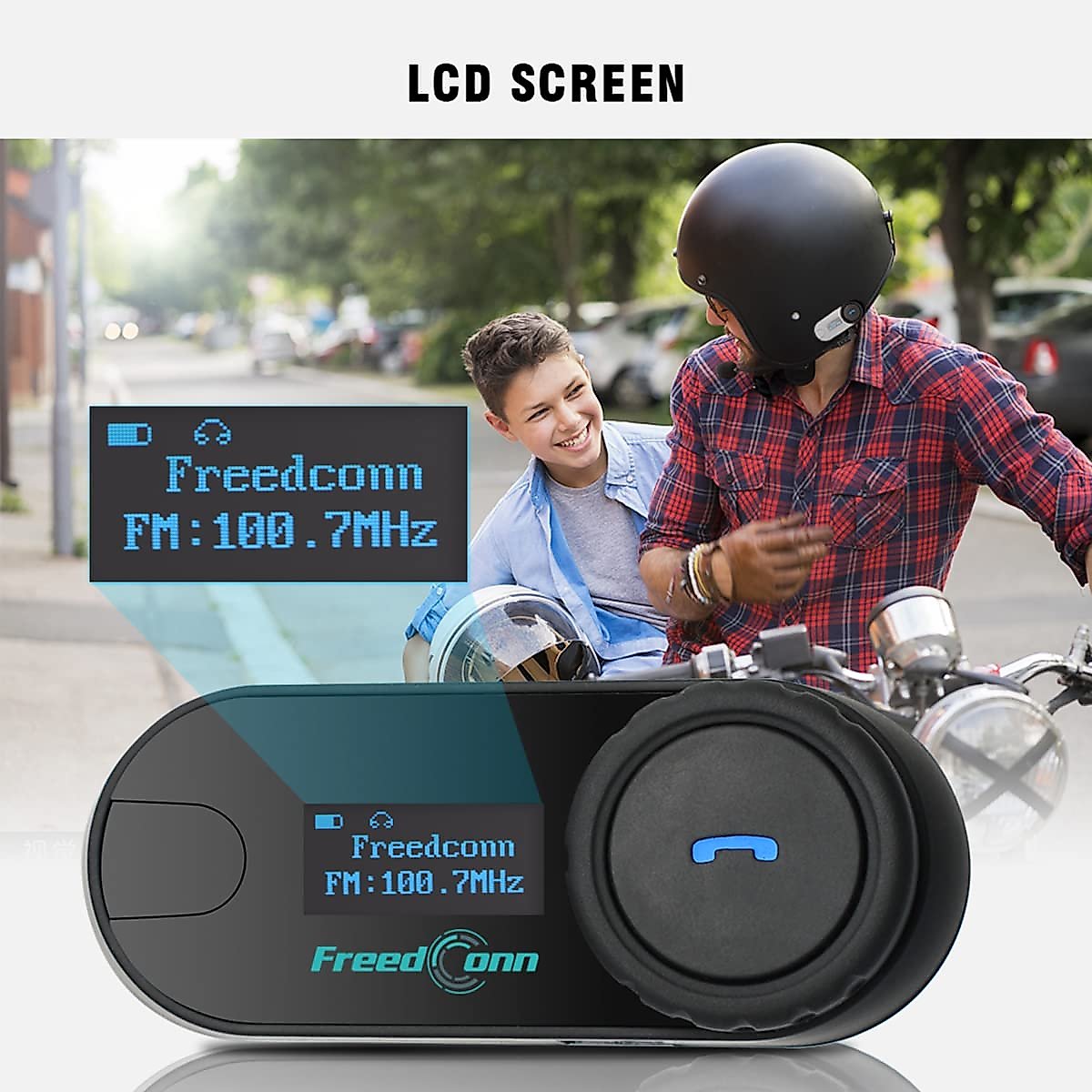 FreedConn 2pcs TCOM-SC Motorcycle Intercom Headset Speakers,2-3 Riders Helmet Bluetooth Intercom, Universal Communication Systems with Music Sharing/LCD Screen/FM Radio/Mobile Phone/GPS/Waterproof
