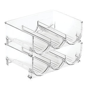 mDesign Plastic Free-Standing Stackable 3 Bottle Storage Holder Rack - Water, Wine, and Drink Organizer Shelf for Kitchen Countertop, Cabinet, Pantry, Fridge, Freezer - 2 Pack - Clear