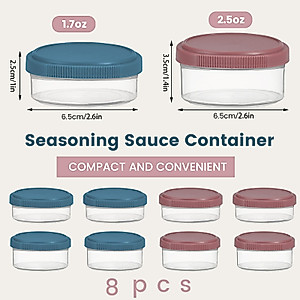 LELE LIFE 8Pcs Leakproof Salad Dressing Container to Go, 1.7oz and 2.5oz Condiment Containers with Screw Lids, Small Dipping Sauce Cups for Lunch Box, Dishwasher Safe