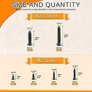 Rustark 1300Pcs M2 M2.6 Black Flat Head Phillips Cross Small Wood Screws Tapping Screws Electronic Screws Assortment Kit 5mm 6mm 8mm 10mm 12mm 16mm Tapping Screws Small Metric Micro Screw Set