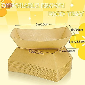 Cmkura 150 Pack Kraft Food Trays, 2 LB Paper Food Boats, Disposable Brown Paperboard Serving Baskets for Grease Resistant Fast Food, Hot Dog Nacho and Party Snack Holder