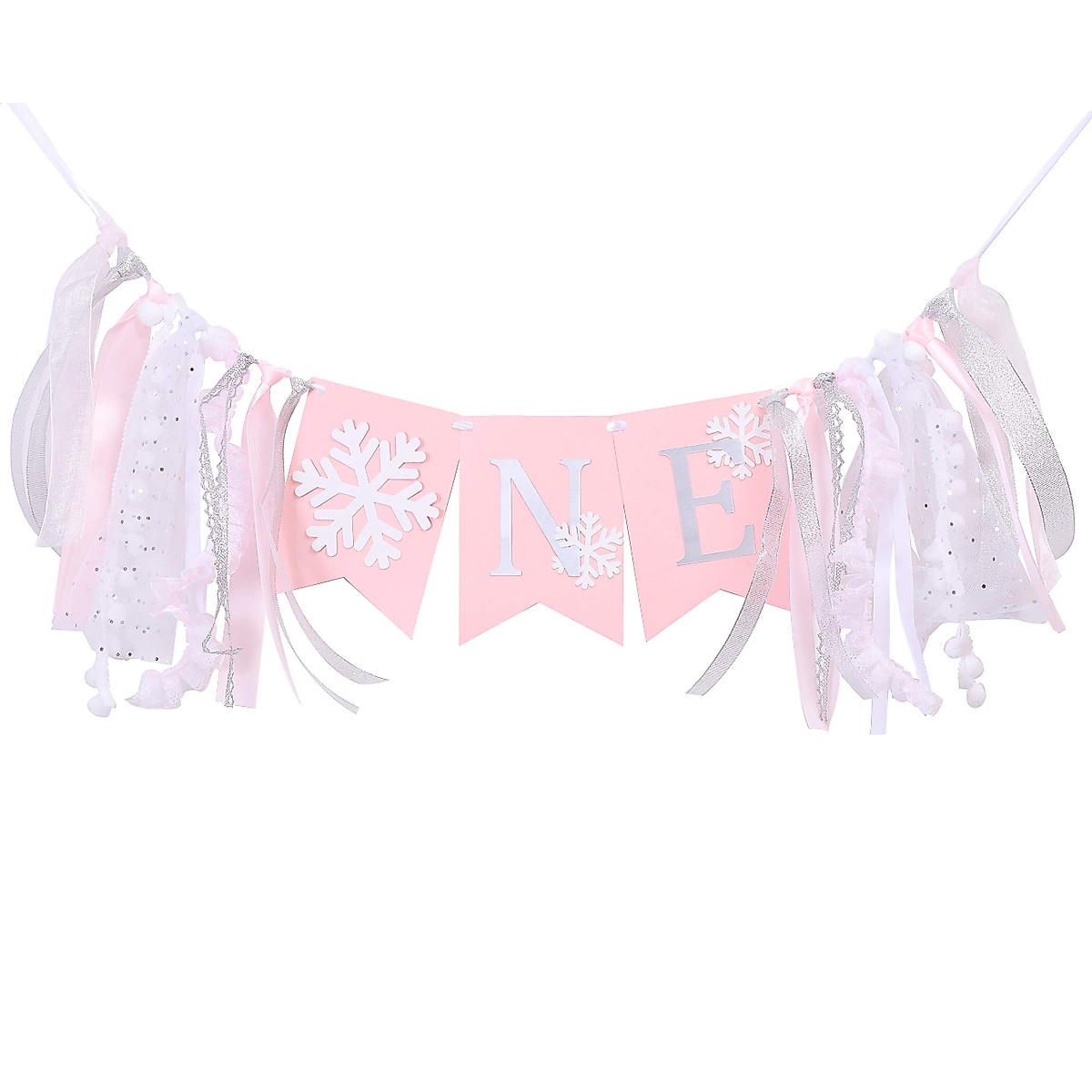 Winter Alderland Snow High Chair Tutu - 1st Birthday high Chair Banner, Smash Cake Photo Props, Winter Wonderland Snowflake Design ONE, 1st Birthday Photo Background. (Snowflake2)