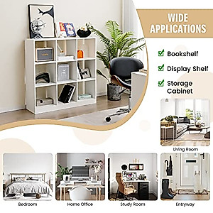 Giantex 9-Cube Bookcase White - 4-Tier Freestanding Open Bookshelf with Anti-Tipping Kit, Modern Floor Display Shelving, Wood Cube Storage Organizer for Living Room, Kid's Room, Bedroom