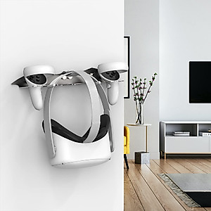 Geekria VR Wall Mount Stand Compatible with Meta Q3/QPro/Q2/QRift S/Valve Index/HTC Vive/HP Reverb G2/Playstation VR Game Accessories Storage Stand Holder Hook (Silver)
