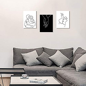 Minimalist Black and White Canvas Wall Art Love Painting for Couples Bedroom Line Drawing Art Poster Prints Framed Artwork Pictures Bathroom Living Room Wall Decor Ready to Hang