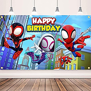 Spidey and His Amazing Friends Birthday Decorations, Party Supplies Set Include Banner, Backdrop, Balloons, Hanging Swirls, Cake Cupcake Toppers, Tablecloth for Boys Girls Spidey Theme Party