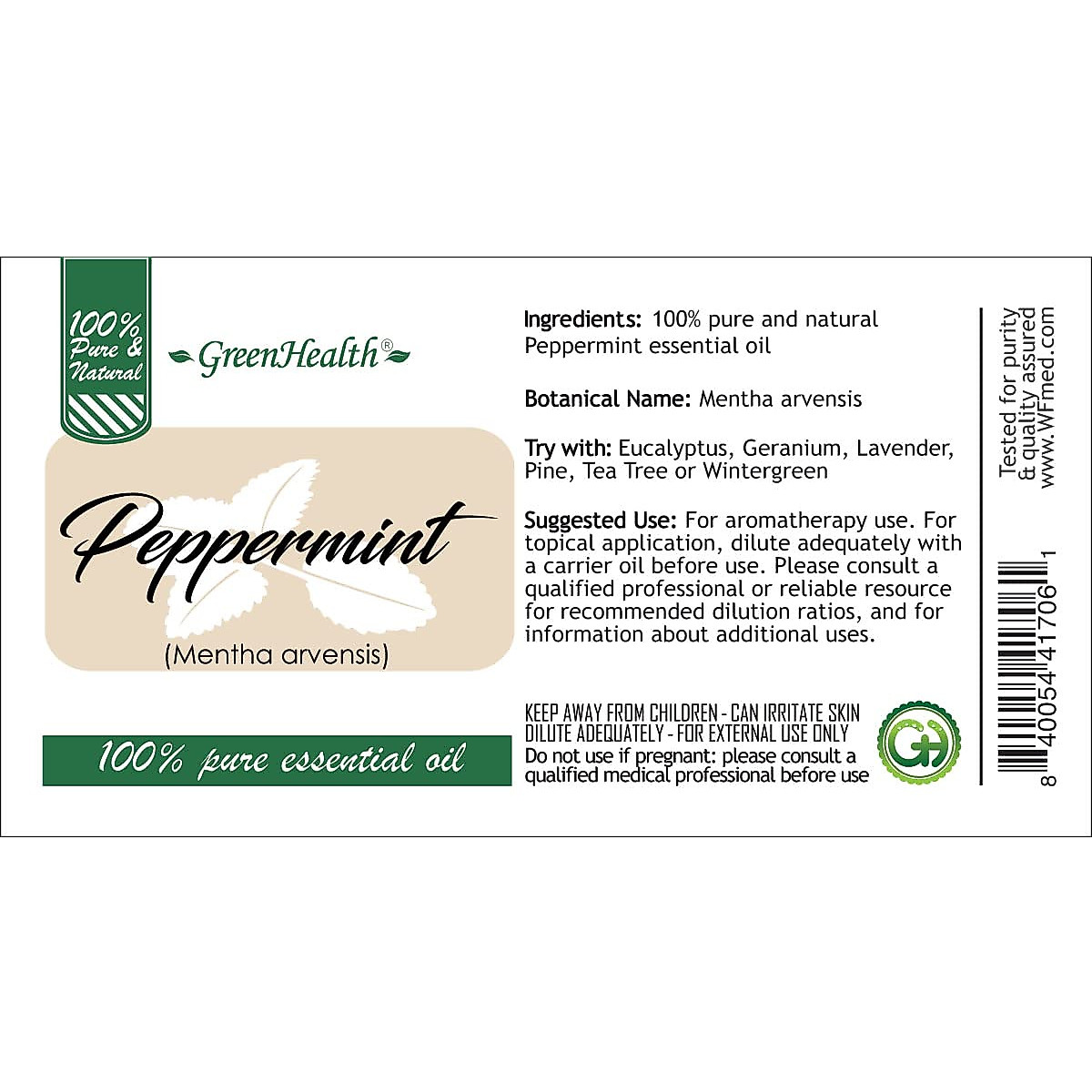 Peppermint Essential OIl - 100% Pure Essential Oil - 2 fl oz w/Glass Dropper