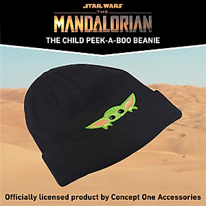 Star Wars The Mandalorian Grogu Peek-A-Boo Knitted Cuffed Beanie, Black, One Size
