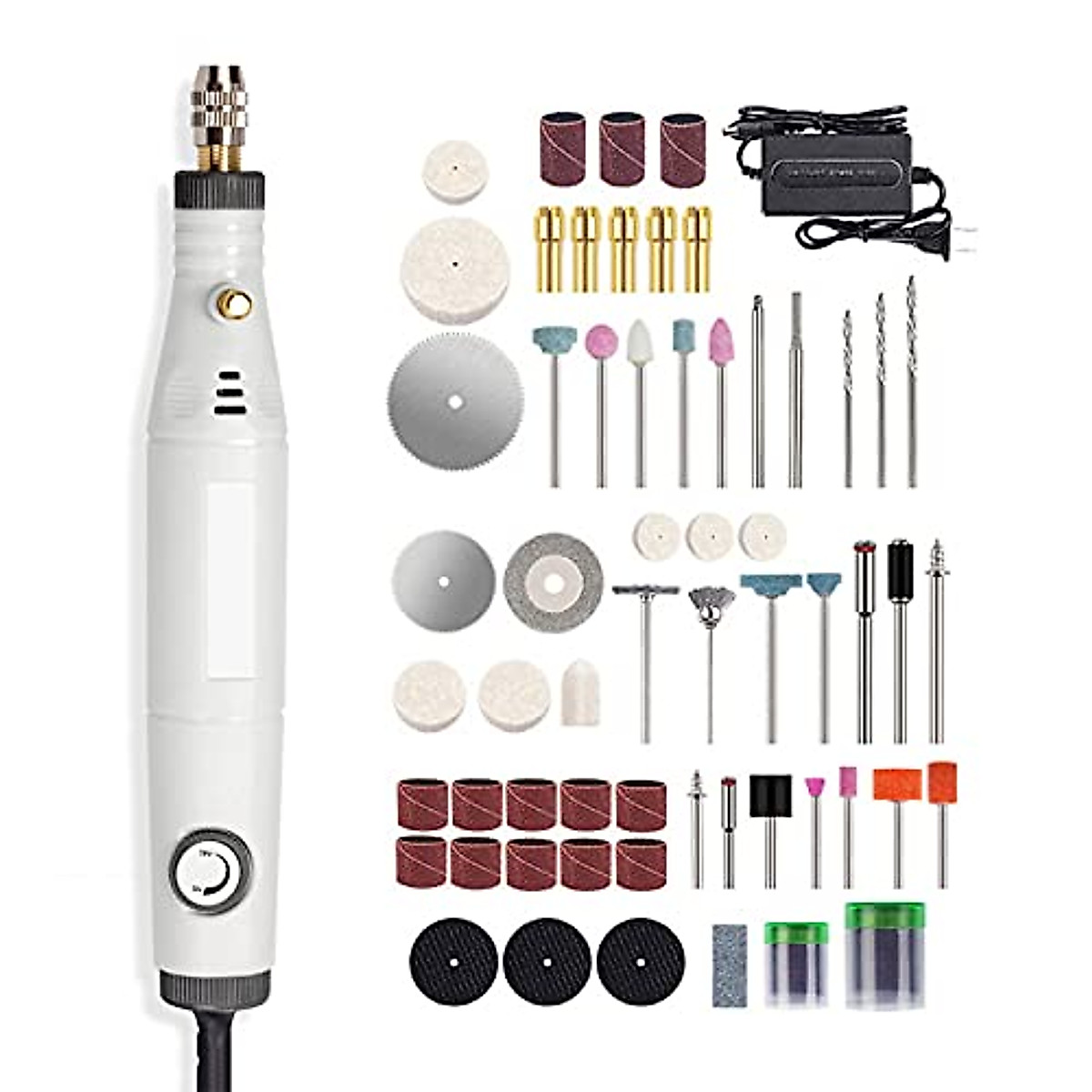 Rotary Tool Kit Pinkiou Mini Drill Variable Speed Rotary Carver with 106 PCS Accessories for Drilling, Carving, Engraving, Sanding, Polishing and Cutting (White)