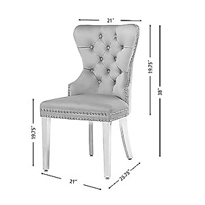 Creek Vista Velvet Dining Chairs Set of 2, Upholstered Tufted Dining Room Chairs, Stylish Stainless Steel Legs Chairs for Dining Room with Ring Pull, Grey