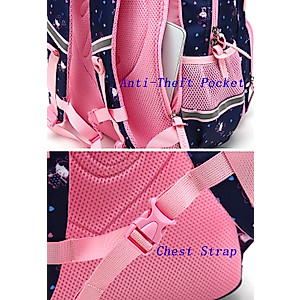 Kids Girls School Backpack with Chest Strap Princess Cute Big Elementary Bookbag (Medium, Royalblue)