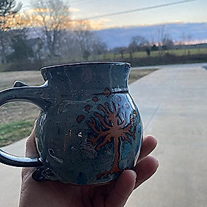 Hand Thrown Pottery Mug with Tree of Life Mug or Tree of Gondor Handmade in North Carolina