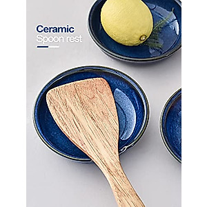 AooLen Ceramic Spoon Rest for kitchen, Spoon Holder for Stove Top, Coffee Spoon Rest, Spoon Cradle, Kitchen Basics, Kitchen Accessories For Utensils, Set of 1, Reactive Glaze Blue