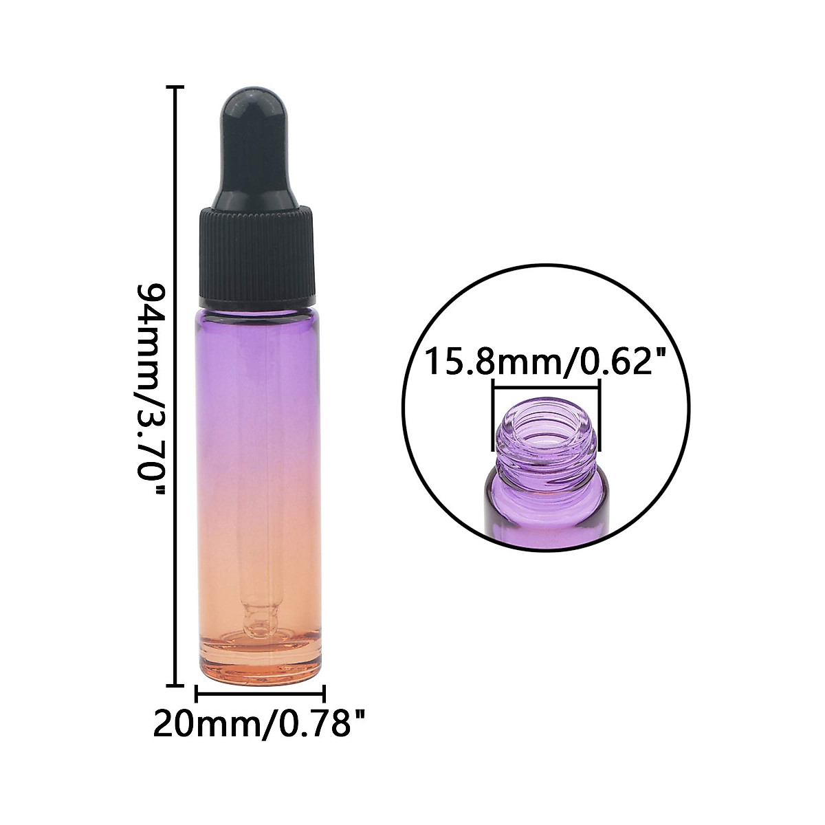 Kesell 8 Pack Dropper Bottles, 10ml Essential Oil Glass Bottles Purple Orange Gradient Color Reusable Portable Small Glass Perfume Bottles