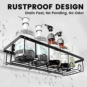 Self Adhesive Shower Shelves for Tile Walls, Black Shower Caddy Suction Cup, Bathroom Shower Organizer Hanging, Floating Shower Shelf for Inside, Toothbrush/Toothpaste Holder, Bathroom Accessory Set