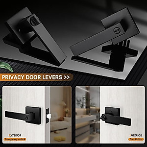 Probrico 6 Pack Matte Black Door Handles Heavy Duty Flat Square Privacy Interior Door Levers for Bedroom & Bathroom, Keyless Interior Handles for Left &Right Handled Doors