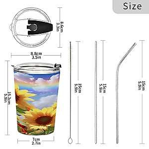 IOACIY 11 Oz Stainless Steel Vacuum Insulated, Sunflower Cloud Rainbow (2) Travel Mug with Lids and Straw, Double Wall Water Coffee Cup for Office, Outdoor Works for Hot Beverage and Ice Drinks