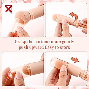 2 Sets Retractable Kabuki Makeup Brush Set 4 in 1 Powder Foundation Travel Blush Brush for Liquid Cream Cosmetics Travel(Pink, Green)