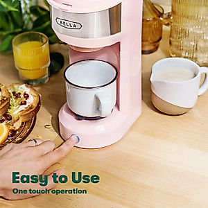 BELLA Dual Brew Single Serve Coffee Maker, K-cup Compatible with Ground Coffee Basket & Adapter - Carefree Auto Shut Off & Adjustable Tray, 14oz, Pink