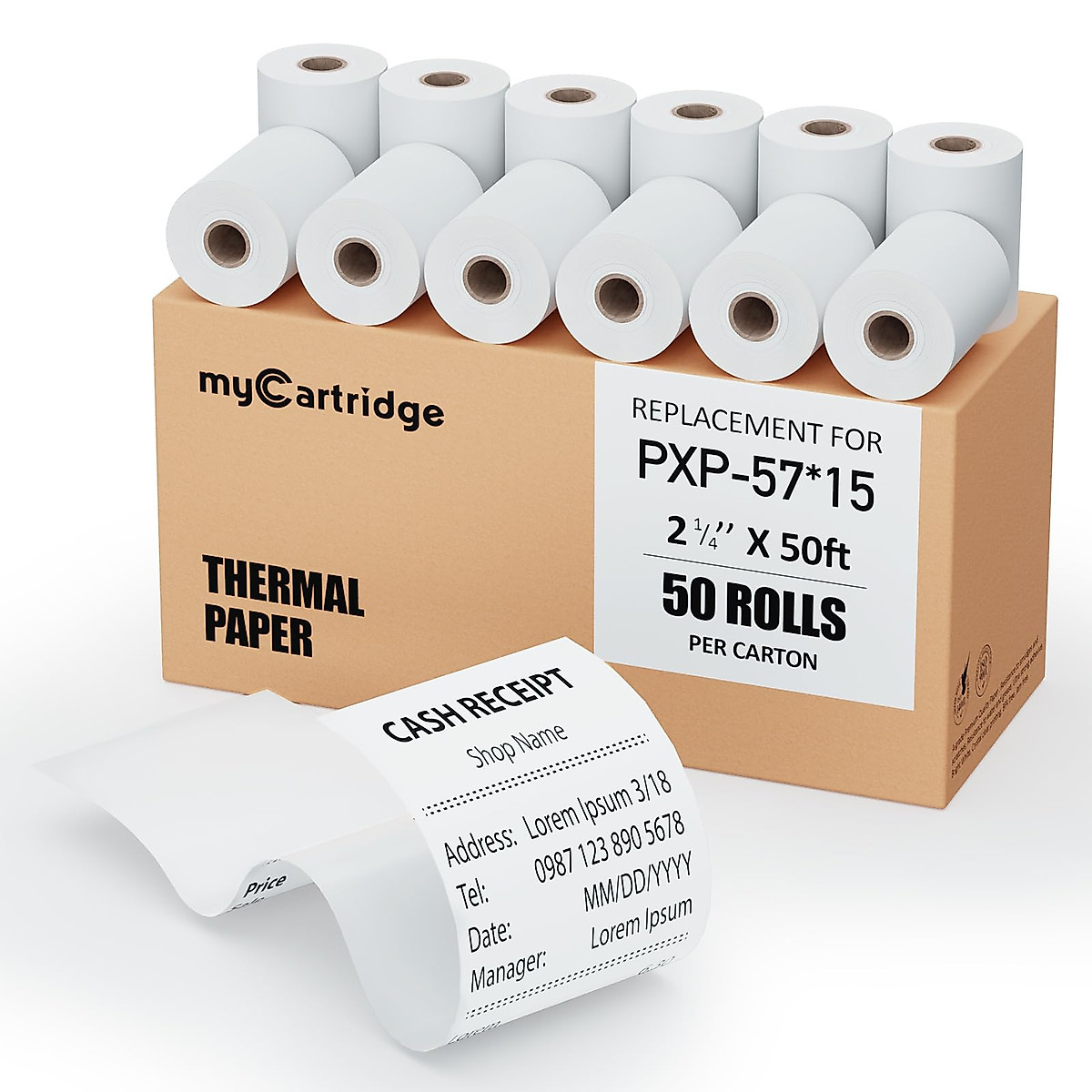 myCartridge 2 1/4 x 50 Receipt Paper (50 rolls) BPA Free Cash Register POS Receipt paper 58mm Business Source Receipt Paper is suitable for 58mm POS Printer, Square Terminal Credit Card Machines