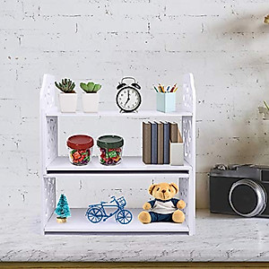 EXCEART White Display Shelf Desktop Bookshelf Organizer Wooden Desk Storage Shelf Rack Adjustable Tabletop Display Corner Countertop Bookcase Shelves for Office Kitchen White Adjustable Shelving