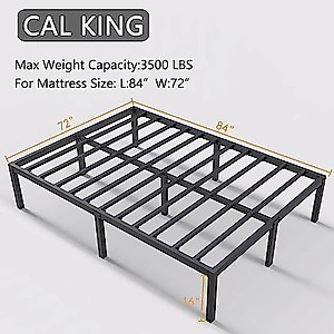Bonkiss California King Bed Frame 3000 lbs+, California King Bed Frame No Box Spring Needed, Heavy Duty Tall Metal California King Platform Bed Frames with Large Storage Space, Noise Free, Black.