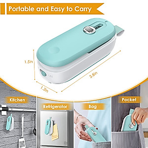 FEPPO Mini Bag Sealer, 2 in 1 Bag Sealer Heat Seal with Cutter and with Lanyard, Mini Bag Resealer Machine for Plastic Bags Snack Bags Food Storage (Batteries Included)