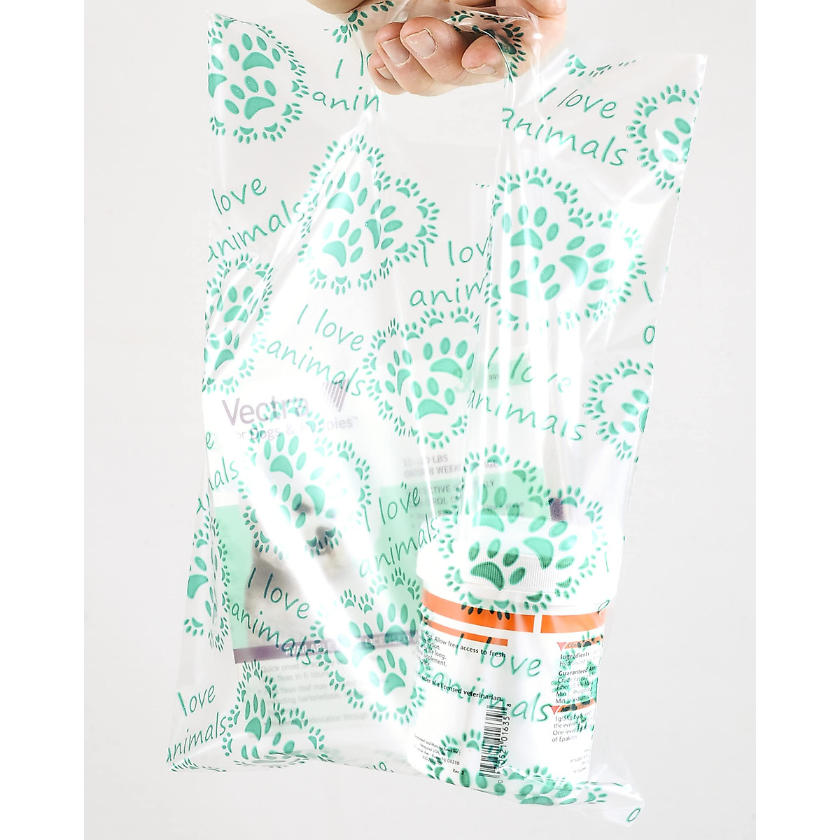 Pet Themed Clear Scatter Print Bags 9" x 12" Paw Prints & Hearts - Black & Red (MSP1008) 100ct bags per box