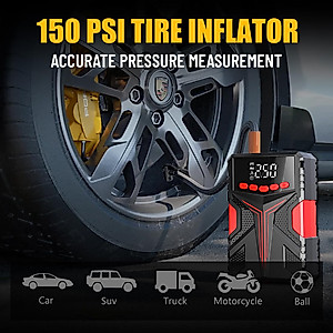 Lorinpow Car Jumper Starter Portable with 150PSI Air Compressor, Tire Inflator 3000A Battery Charger for 10.0L Gas/8.0L Diesel, Jump Box Pack with Storage Case and Jumper Cable