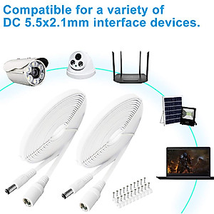 2-Pack DC Extension Cord 5.5mm x 2.1mm 10ft,12v DC Power Extension Cable for Security Camera,Dvr Standalone LED Strip,Car,CCTV IP Surveillance,5v 9v 24v 12 Volt Male to Female Plug Supply Adapter